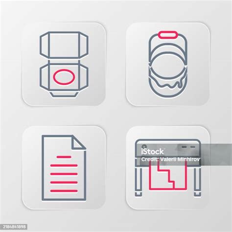 세트 선 플로터 파일 문서 페인트 통 및 판지 판지 상자 아이콘 벡터 건강 검진에 대한 스톡 벡터 아트 및 기타 이미지 건강 검진 그래픽 프린트 다중 색상 Istock