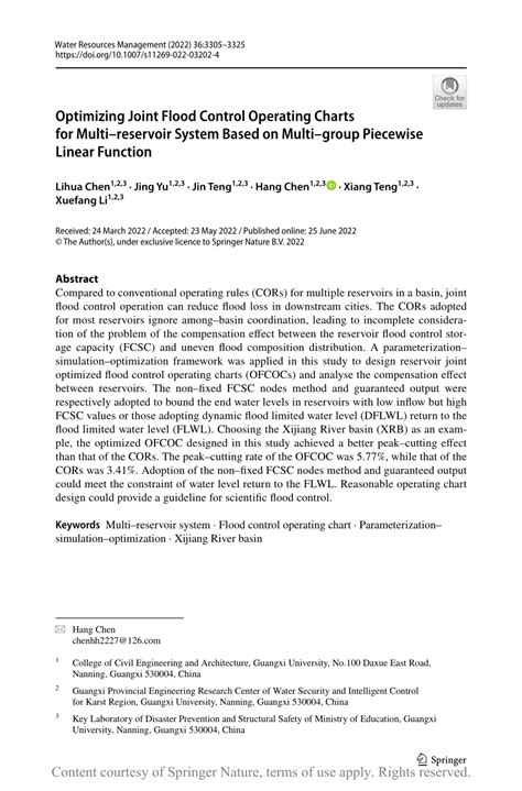 optimizing joint flood control operating charts for multi reservoir