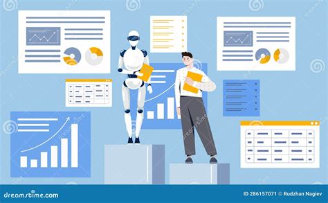 Analyzing Statistics Graphs With Ai Vector Concept Stock Illustration Illustration Of Team