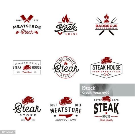 빈티지 바베큐 스테이크 하우스 엠블럼 바베큐 및 레스토랑 라벨 엠블럼 로고 스테이크 하우스 바베큐 레스토랑 도살장 및 육류 가게 로고 템플릿입니다 스톡 벡터 일러스트레이션