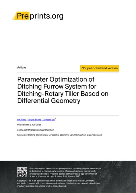 Pdf Parameter Optimization Of Ditching Furrow System For Ditching