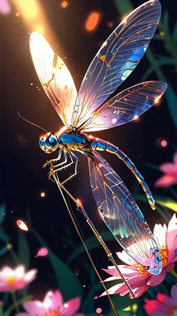 Glowing Dragonfly On A Flower Premium Ai Generated Image
