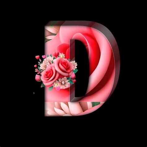 Fancy D Letter Design With Pink Flowers And Leaves