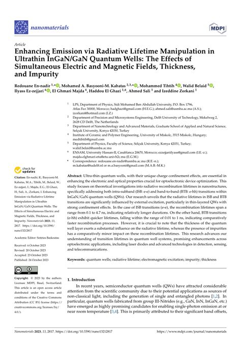 Pdf Enhancing Emission Via Radiative Lifetime Manipulation In Ultrathin Ingangan Quantum