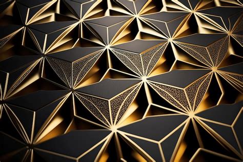 Premium Photo Geometric Triangular Pattern Of Gold And Black Structural Elements Generative Ai