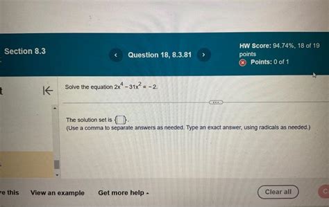 Solved Solve The Equation 2x4−31x2−2 The Solution Set Is