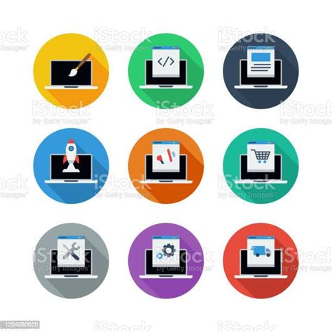 Computer Programming Icons Set Programmer Developer Stock Circle Flat