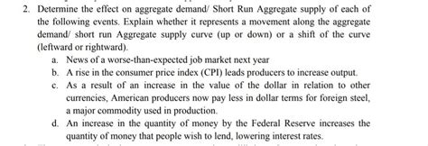 solved 2 determine the effect on aggregate demand short