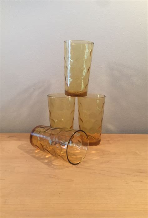 4 Hazel Atlas Optic Dot El Dorados Pattern Amber Glasses Glassware