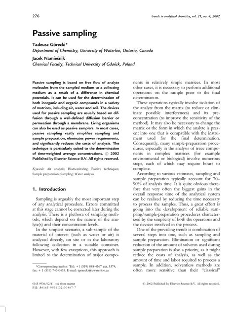 Pdf Passive Sampling