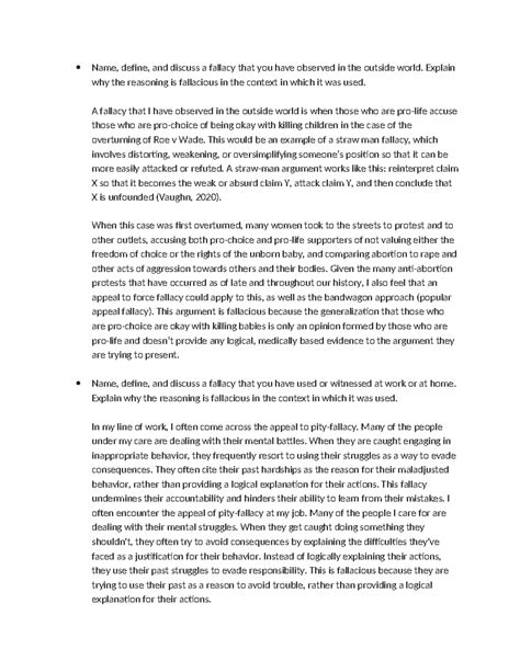 Phl 111 5 1 Discussion Informal Fallacies Name Define And Discuss A Fallacy That You Have