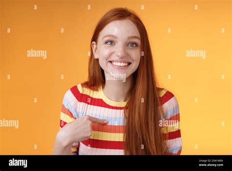 Happy Excited Grinning Redhead Girl Chosen Smiling Gratitude Delighted