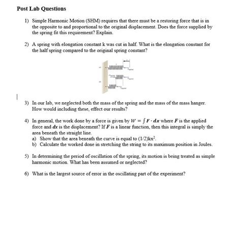Solved Post Lab Questions Simple Harmonic Motion SHM Chegg