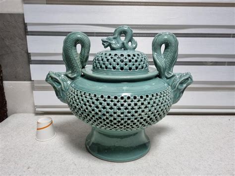 대형 이중투각 청자향로 세컨웨어