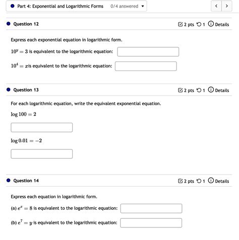 solved express each exponential equation in logarithmic