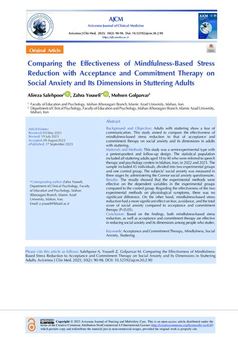 Pdf Comparing The Effectiveness Of Mindfulness Based Stress Reduction With Acceptance And
