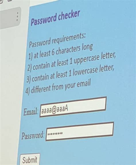 Create Java Script Code For Above Picture Password Checker