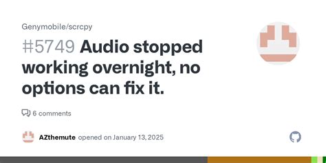 Audio Stopped Working Overnight No Options Can Fix It · Issue 5749 · Genymobilescrcpy · Github