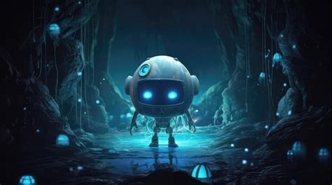 Premium Ai Image A Small Droid With A Head And Hands Background Of A