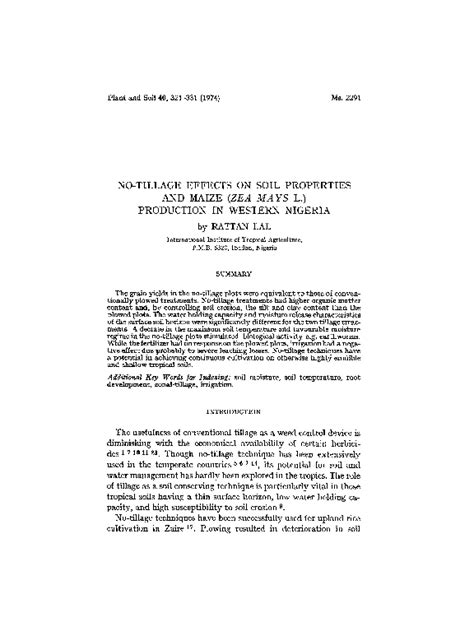 (PDF) No-tillage effects on soil properties and maize (Zea mays L.) production in Western ...