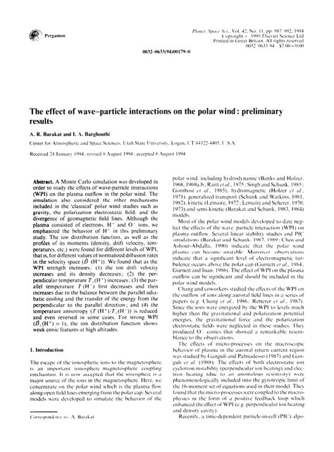 Pdf The Effect Of Wave—particle Interactions On The Polar Wind
