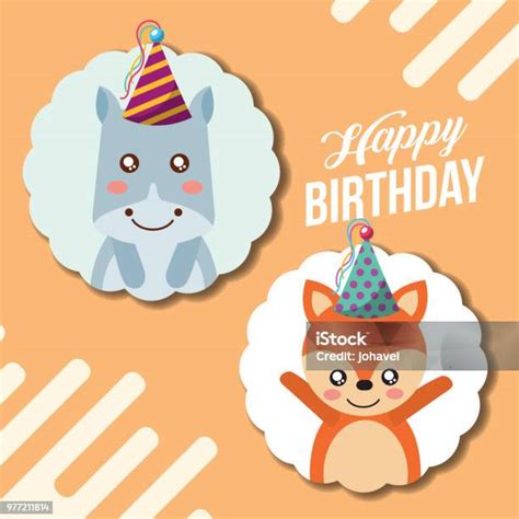 Cute Animal Happy Birthday Stock Illustration Download Image Now Animal Anthropomorphic