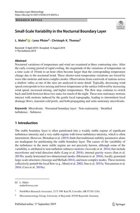 Pdf Small Scale Variability In The Nocturnal Boundary Layer