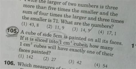 more the larger of two numbers is three sum of four times the smaller and