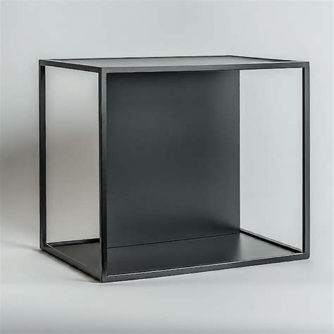 A Square Glass Shelf With A Black Base And A Square Glass Case