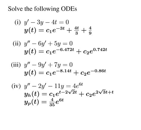 solved solve the following odes y 3y 4t 0 y t