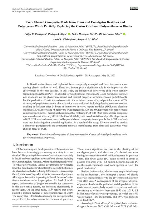 Pdf Particleboard Composite Made From Pinus And Eucalyptus Residues