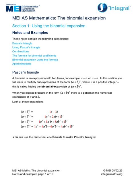 Binomial Expansions Pdf Teaching Methods And Materials Science And Mathematics