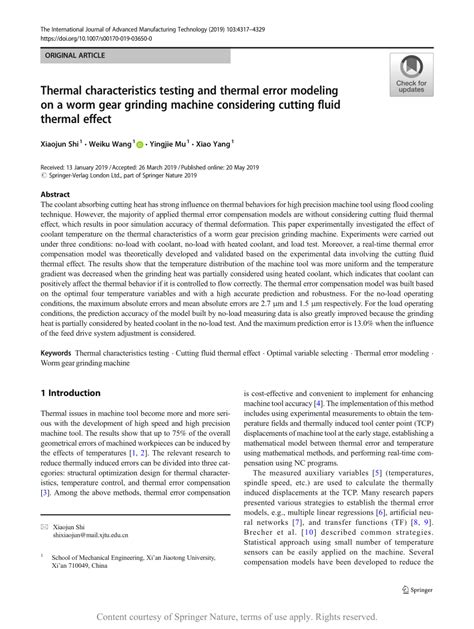 Thermal Characteristics Testing And Thermal Error Modeling On A Worm Gear Grinding Machine