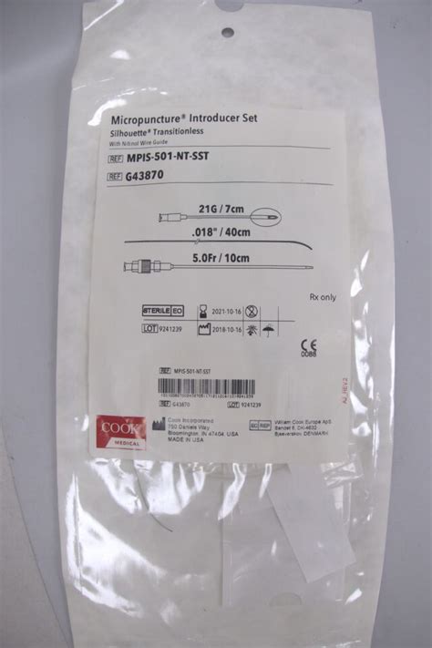 New Cook G43870 Micropuncture Introducer Set With A Nitinol Wire Guide