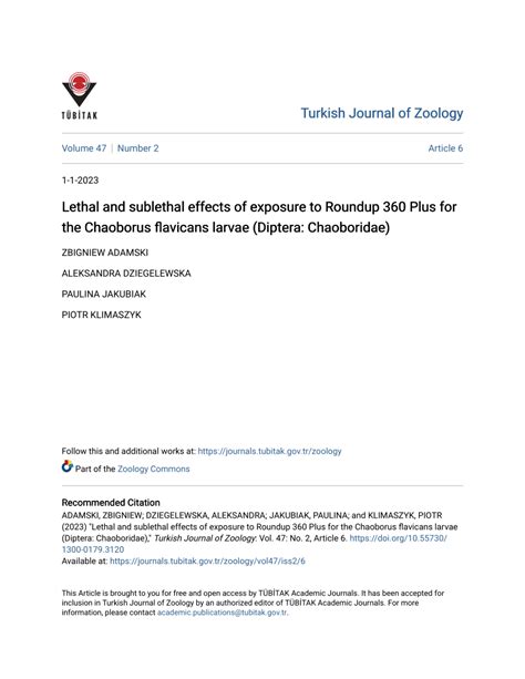 Pdf Lethal And Sublethal Effects Of Exposure To Roundup 360 Plus For The Chaoborus Flavicans