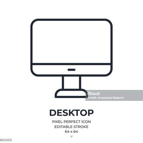 흰색 배경 평면 벡터 그림에서 격리된 데스크톱 컴퓨터 편집 가능한 스트로크 윤곽선 아이콘입니다 픽셀 완벽 64 X 64 0명에