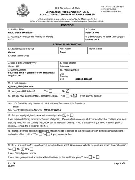 Form Ds 174 Pdf Diploma Social Security Number
