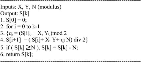 Algorithm 1 Radix‐2 Montgomery Modular Multiplication Download Scientific Diagram