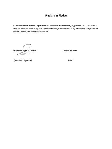Plagiarism Pledge Pdf