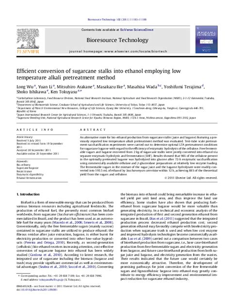 Pdf Efficient Conversion Of Sugarcane Stalks Into Ethanol Employing Low Temperature Alkali