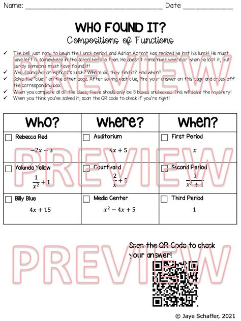 Function Compositions Clue Mini Mystery Activity Made By Teachers
