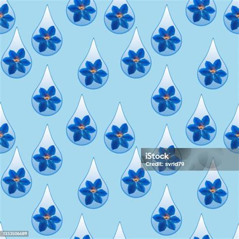 플로럴 요소로 일러스트레이션 클레마티스 비가 내리는 패턴 물 방울 우천 요소 포스터 벽지 엽서 직물 및 기타 장식을위한 현대적인 디자인 가을에 대한 스톡 벡터 아트 및 기타