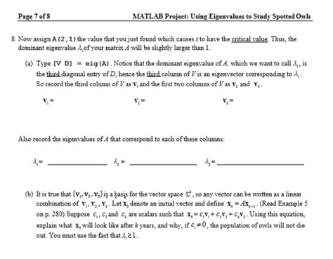 Solved Page Of MATLAB Project Using Eigenvalues To Chegg