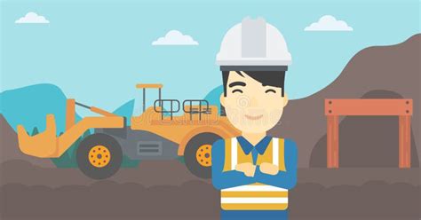 Coal Mining Miner Characters Working On Quarry With Tools Transport