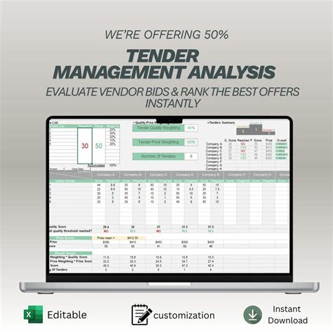 Tender Management Spreadsheet Vendor Bid Comparison Quality Price