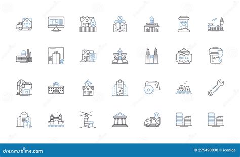 Industrial Layout Line Icons Collection Machinery Assembly Production Efficiency Design