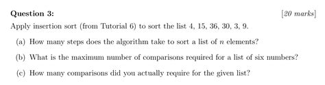 Solved Marks Question Apply Insertion Sort From Chegg