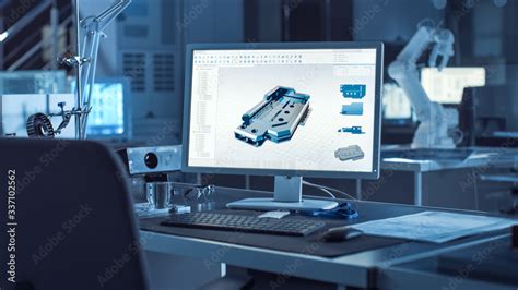 On The Desk Computer With Cad Software And Design Of 3d Industrial