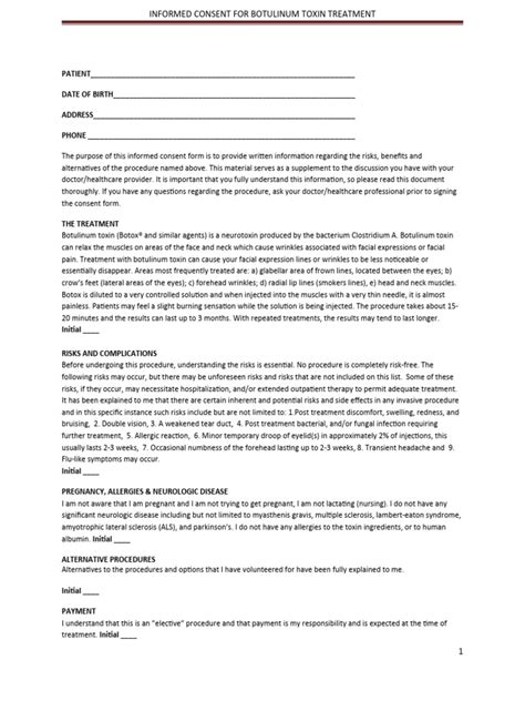 Botox Consent Form Pdf Botulinum Toxin Wrinkle