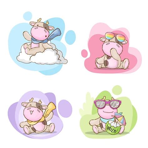 مجموعه کارتونی بچه گاو ناز به سبک طراحی شده با دست 1618267